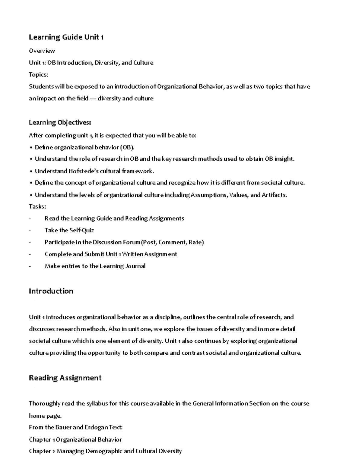 Week 1 Learning Guide - Learning Guide Unit 1 Overview Unit 1: OB ...