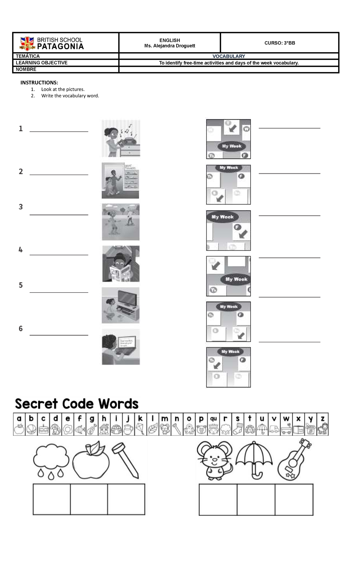 Handout 1 - UNIT 2 Vocabulary - idioma - INSTRUCTIONS: 1. Look at the ...