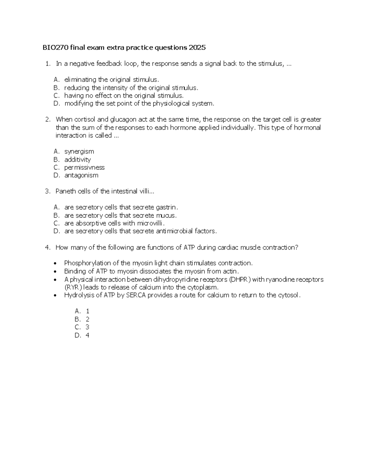 BIO270 Final Exam Extra Practice Questions 2025 - Studocu