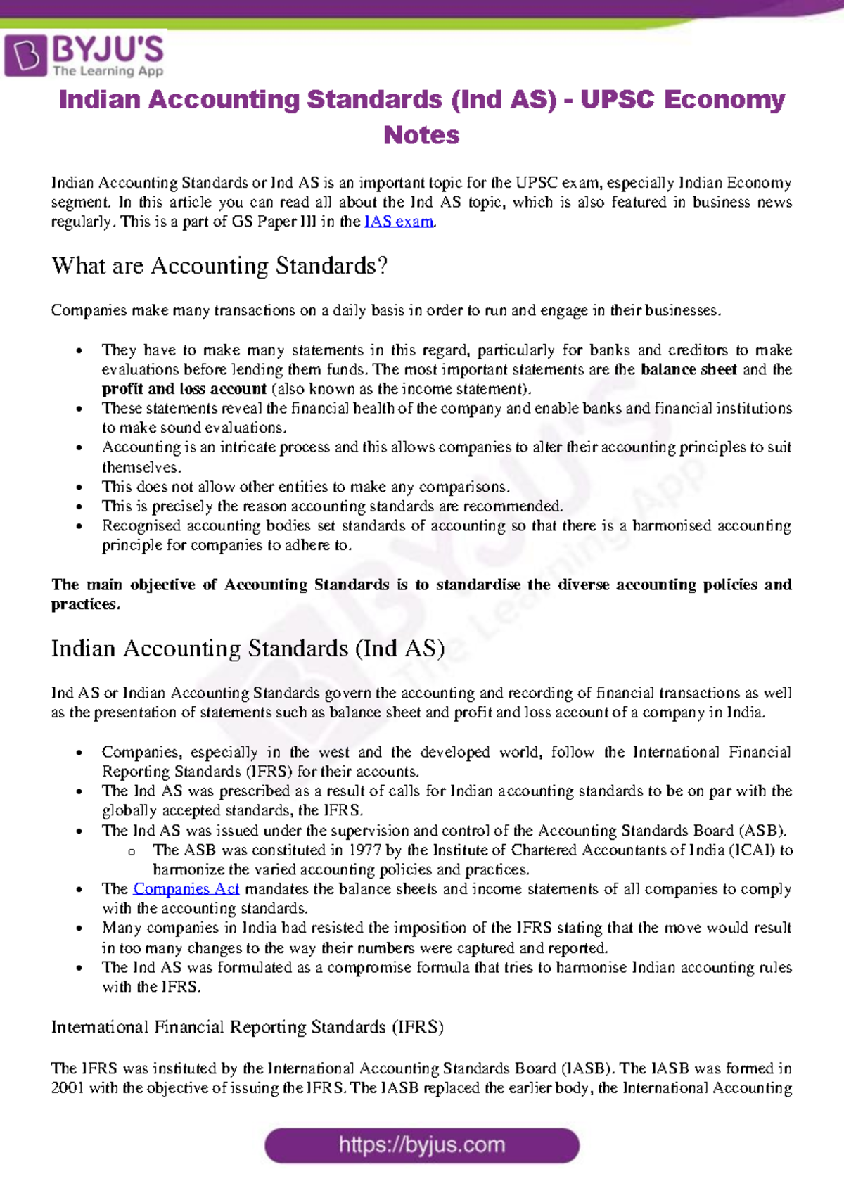 Indian Accounting Standards (Ind AS) Notes for UPSC Economy Exam - Studocu