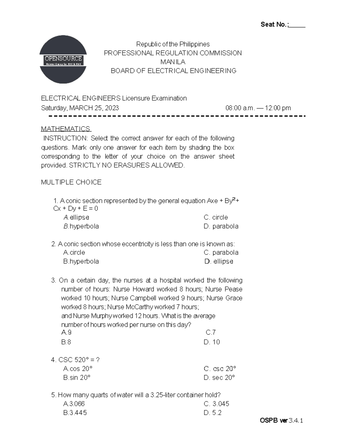 Math Keys for OS-PB3: Licensure Exam Review - March 2023 - Studocu
