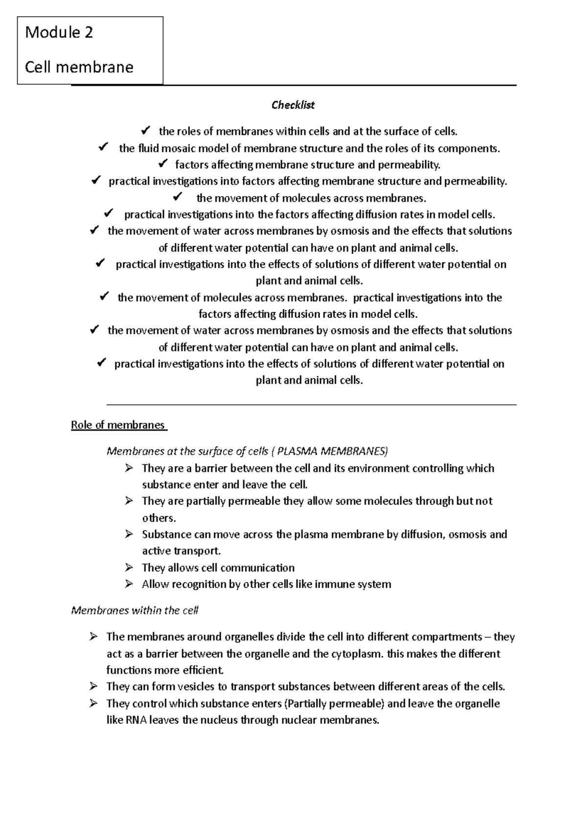 Transport in plants - OCR A Biology AS/ A level - Checklist the need ...