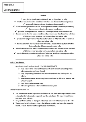 Cell membranes - OCR A Biology AS/A level - Checklist the roles of ...