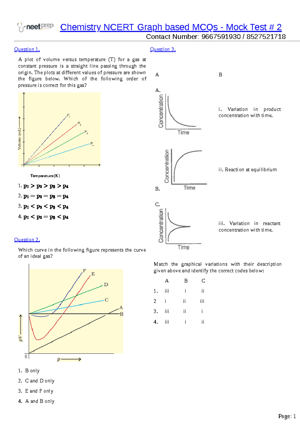 Chemistry NCERT Graph-Based MCQs - Mock Test # 2 (2023) - Studocu