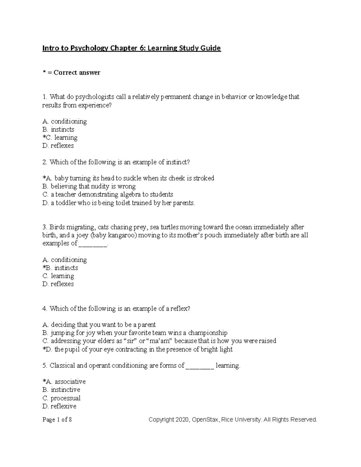 Intro to Psychology - Chapter 6 Learning Study Guide (PSY 101) - Studocu