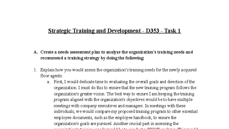 Strategic Training and Development - D353 - Task 1.edited - Create a ...