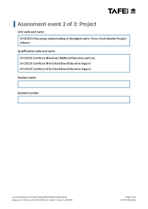 Chcece 054 AE Pro2of3 (1) - Assessment event 2 of 3: Project Unit code ...