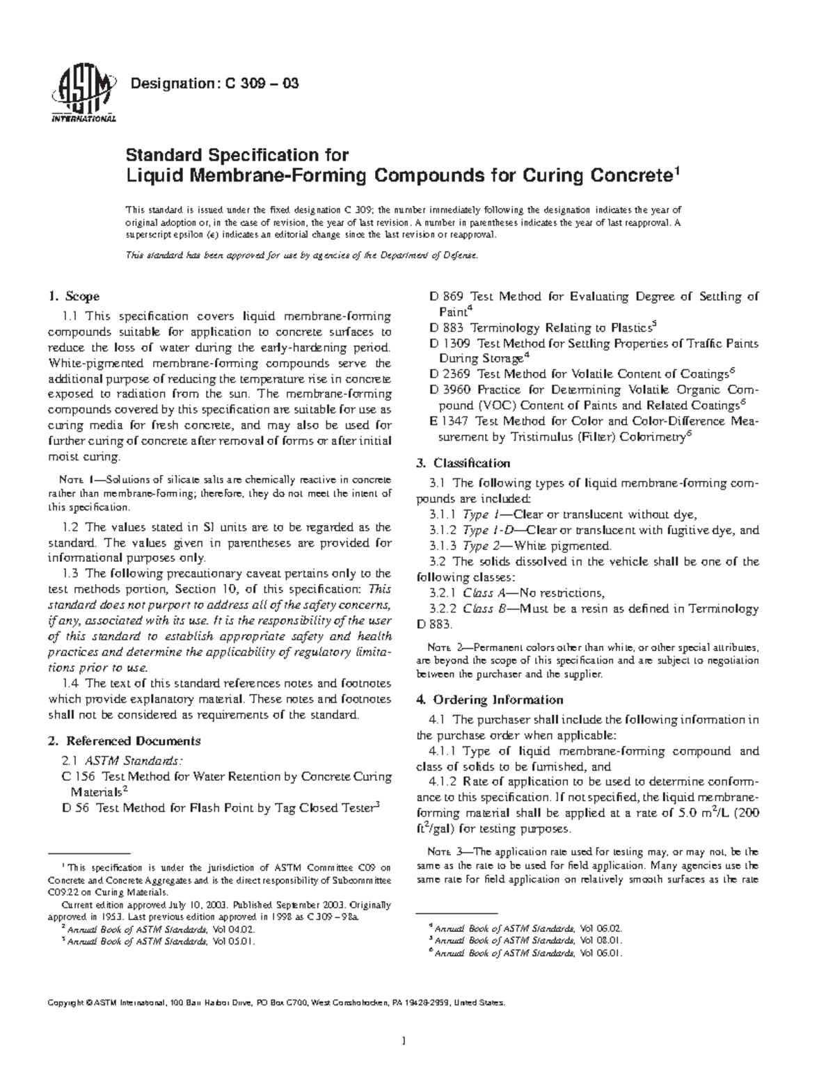 ASTM C309 - Compuestos líquidos formadores de membranas - Designation: C 309 – 03 Standard - Studocu