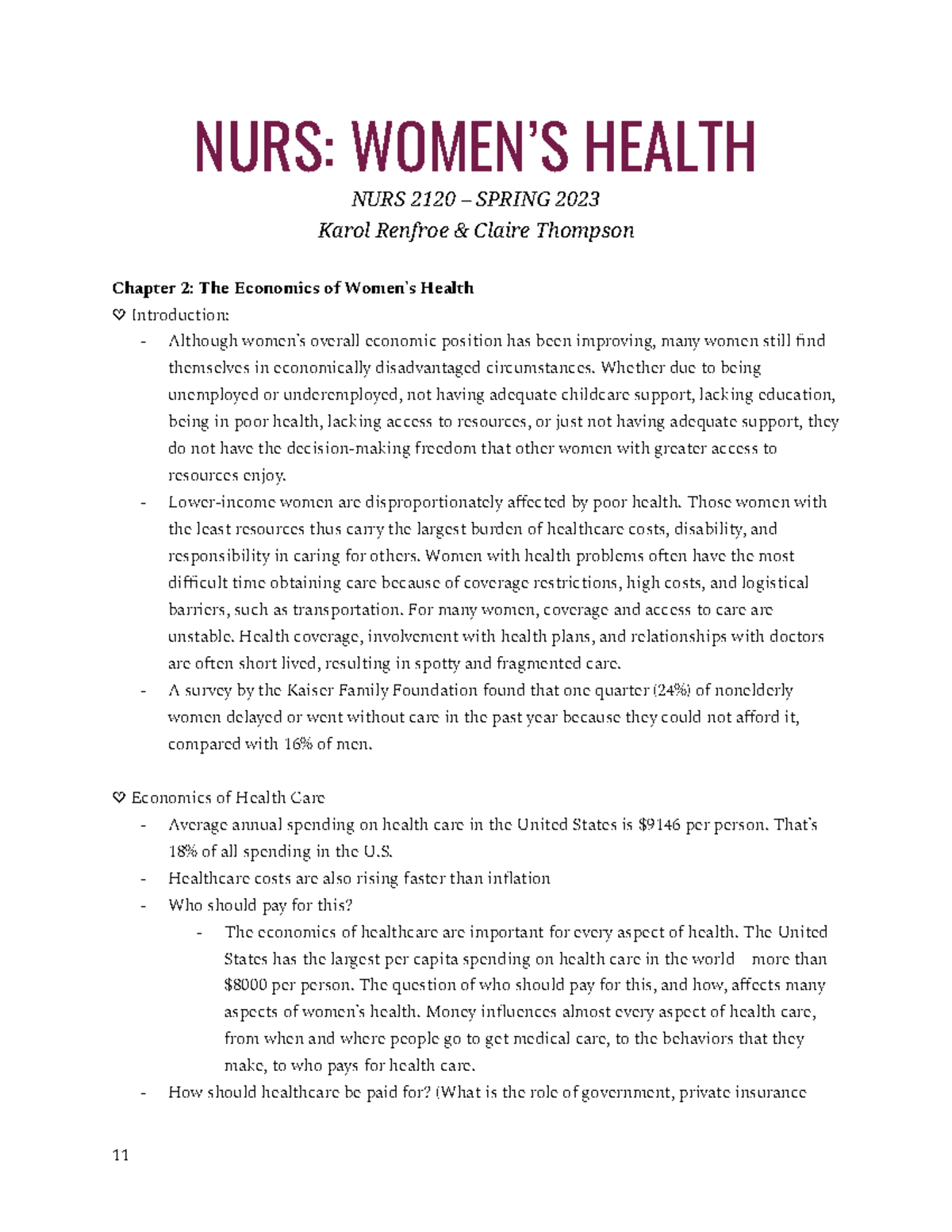 Unit 2 Women's Health LN - NURS: WOMEN’S HEALTH NURS 2120 – SPRING 2023 ...