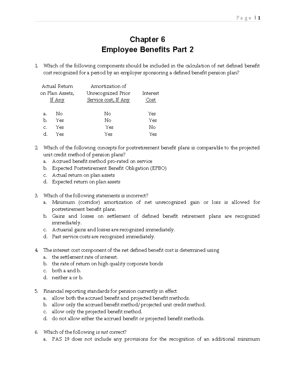 Chapter 6 employee benefits part 2_quiz - Chapter 6 Employee Benefits ...