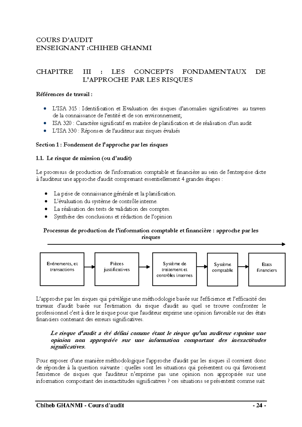 Chapitre III : Approche par les Risques en Audit (Cours d'Audit) - Studocu