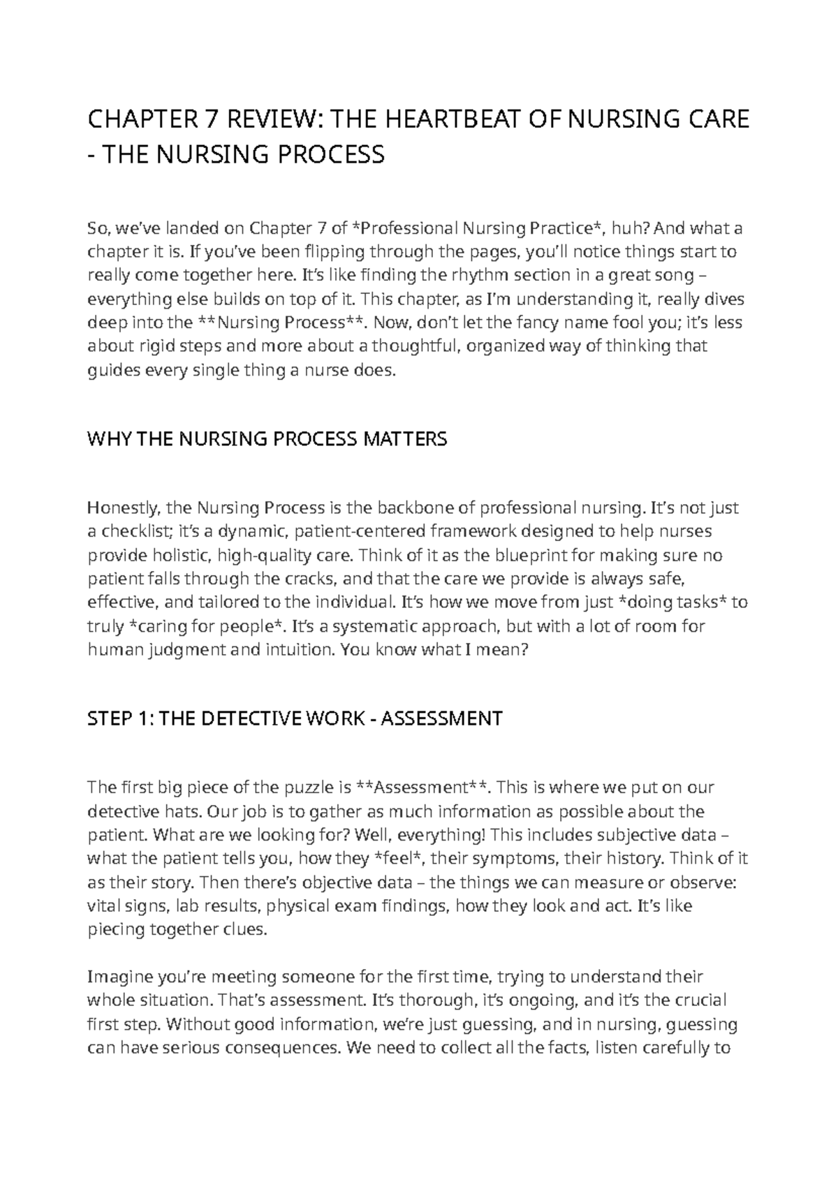 CHAPTER 7 REVIEW: UNDERSTANDING THE NURSING PROCESS IN PRACTICE - Studocu