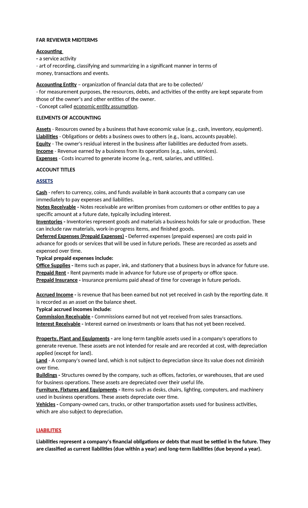 FAR 101 Midterm Reviewer: Key Concepts in Accounting - Studocu