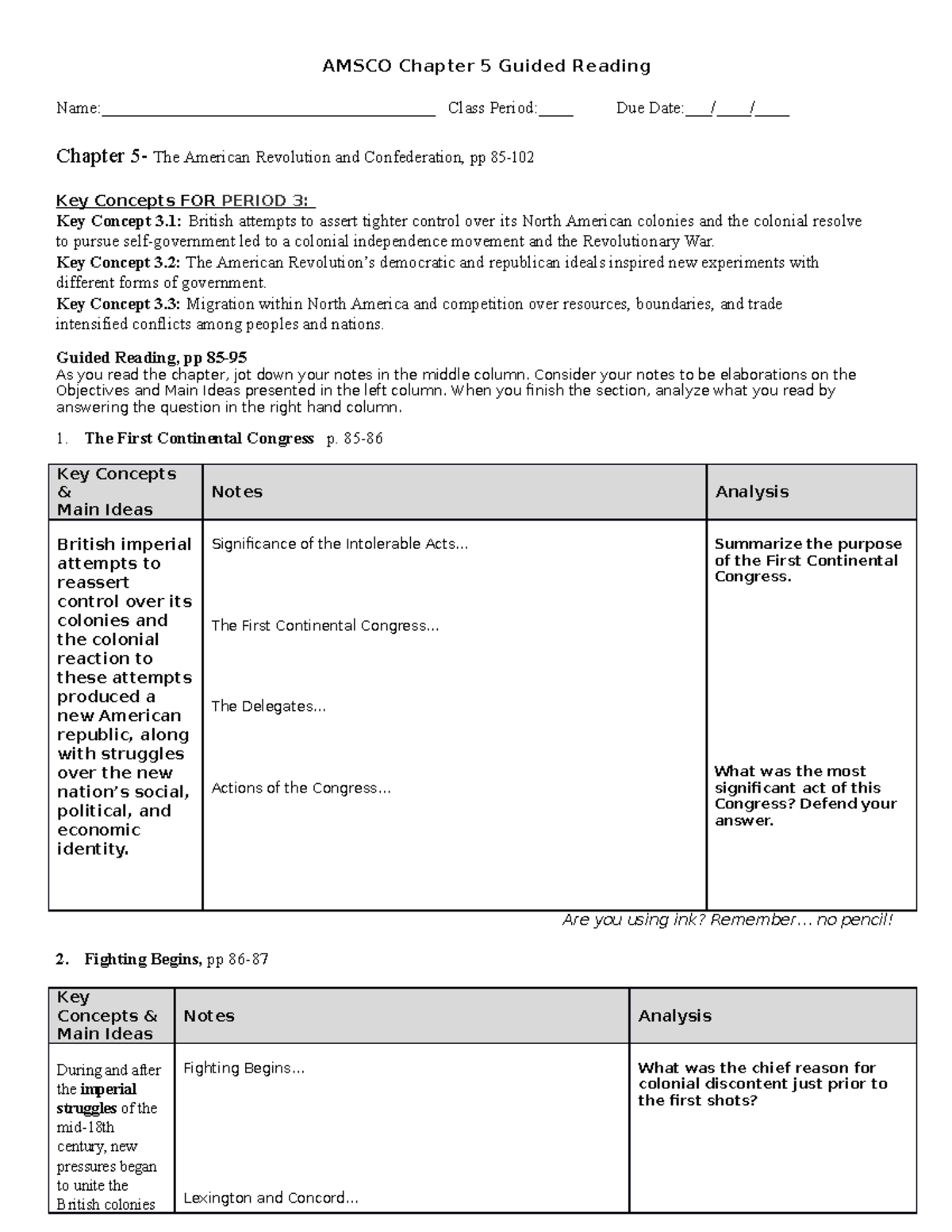 AMSCO Guided Reading Notes for Chapter 5: American Revolution - Studocu