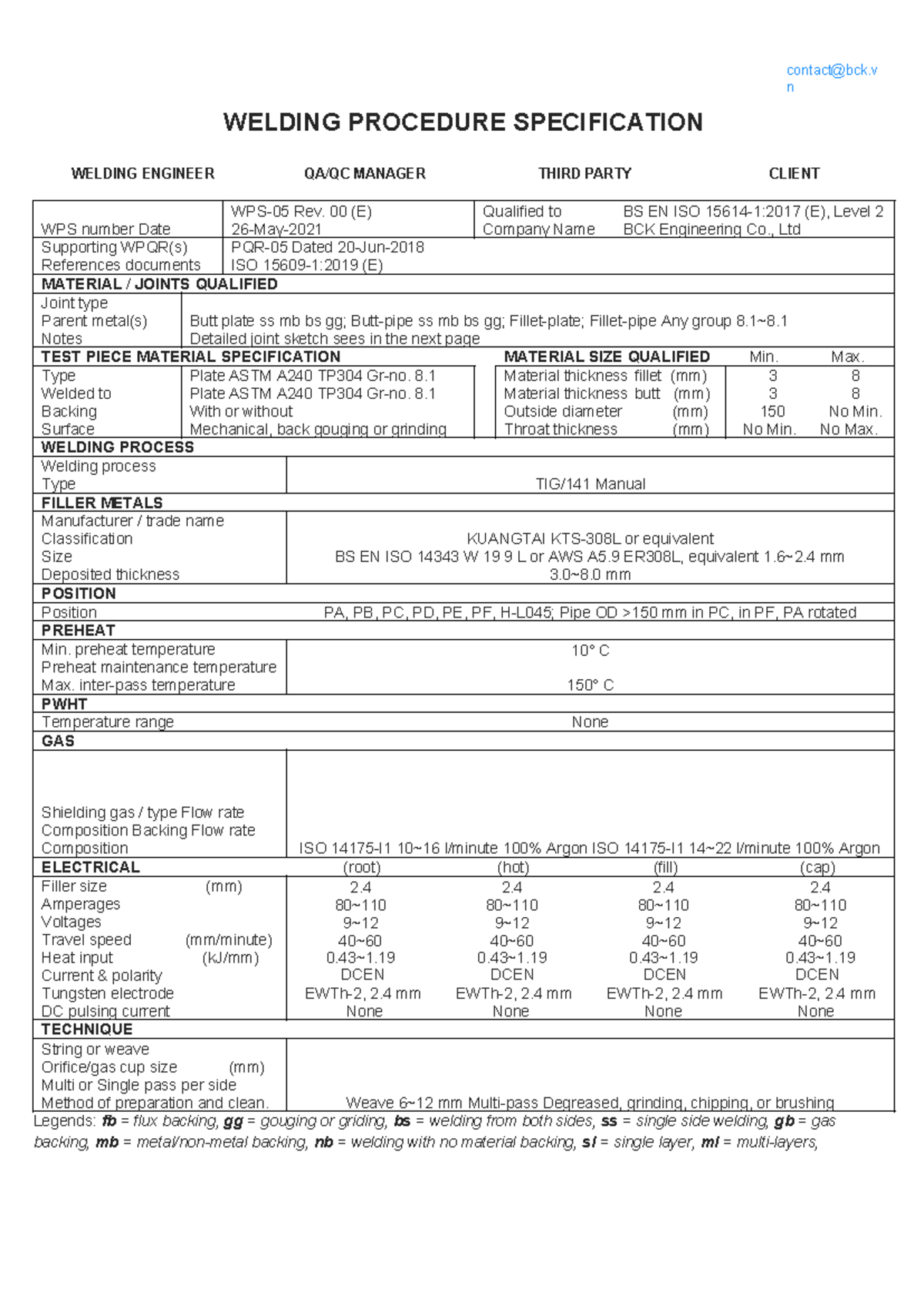 557127510 WIC WPS 05 Rev 00 TIG Process Specification Details - Studocu