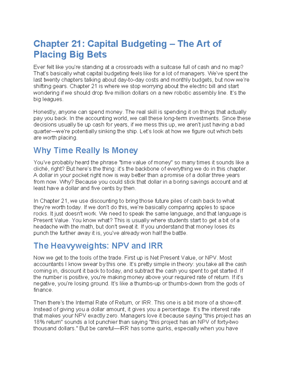Chapter 21: Capital Budgeting Insights for Managers - Studocu