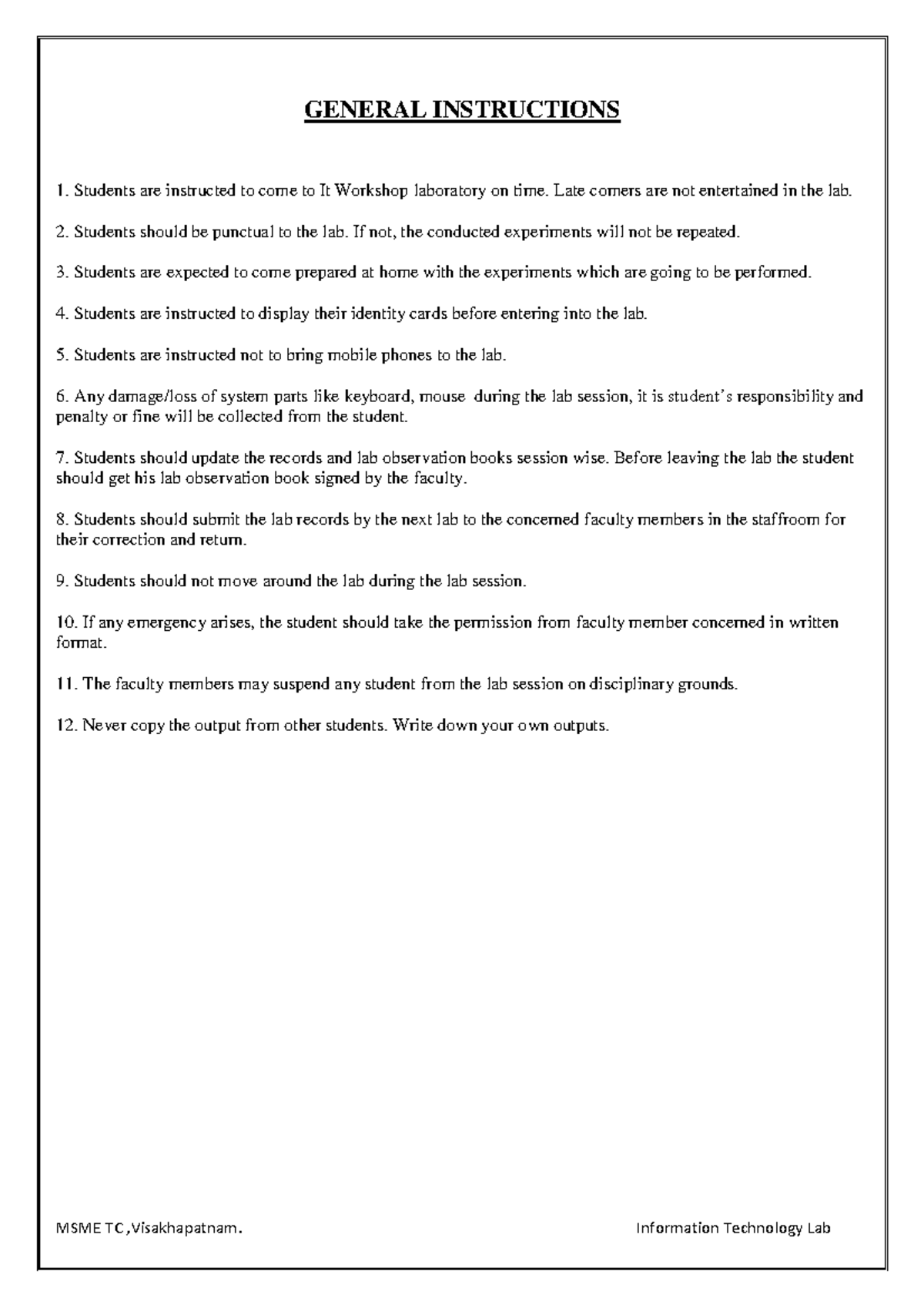 IT Lab General Instructions - MSME TC, Visakhapatnam - Studocu