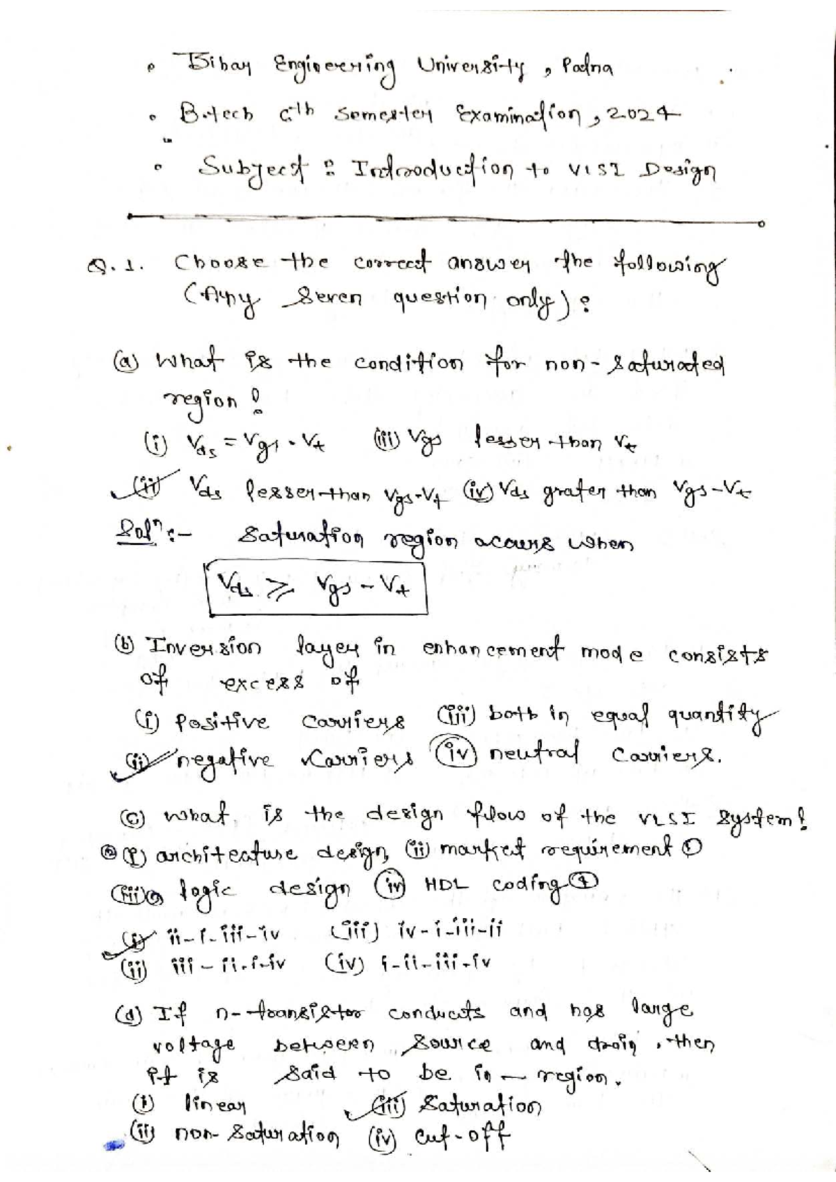 VLSI Design PYQ 2024 - B.Tech 6th Sem Exam Questions - Studocu