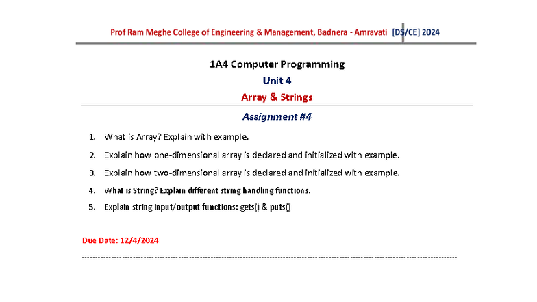 Unit 4 Assignment - aaa - 1A4 Computer Programming Unit 4 Array ...