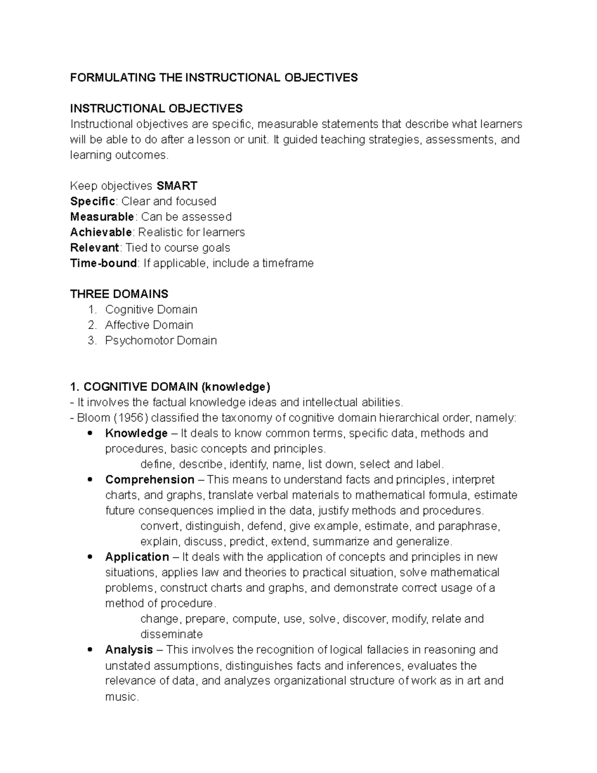 Formulating Instructional Objectives: A Comprehensive Guide - Studocu