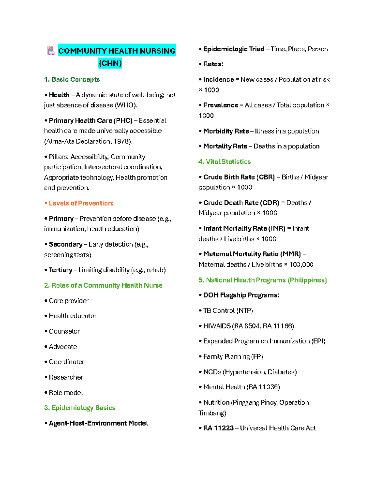 Community Health Nursing (CHN) Overview and Key Concepts - Studocu