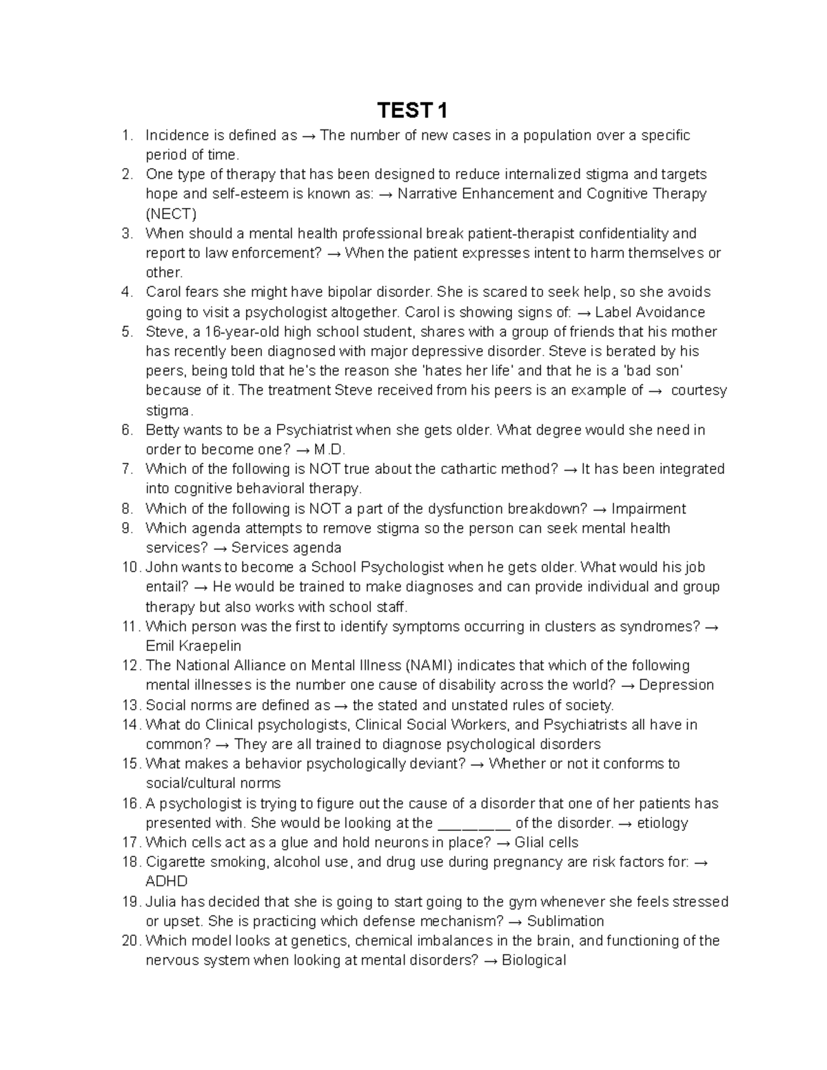 PSY 366 Review: Practice Test on Mental Health Concepts - Studocu