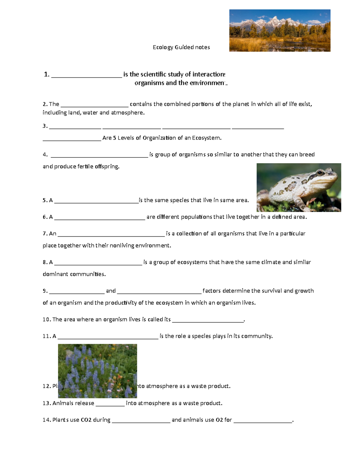 Ecology Guided Notes: Key Concepts and Definitions for Study - Studocu