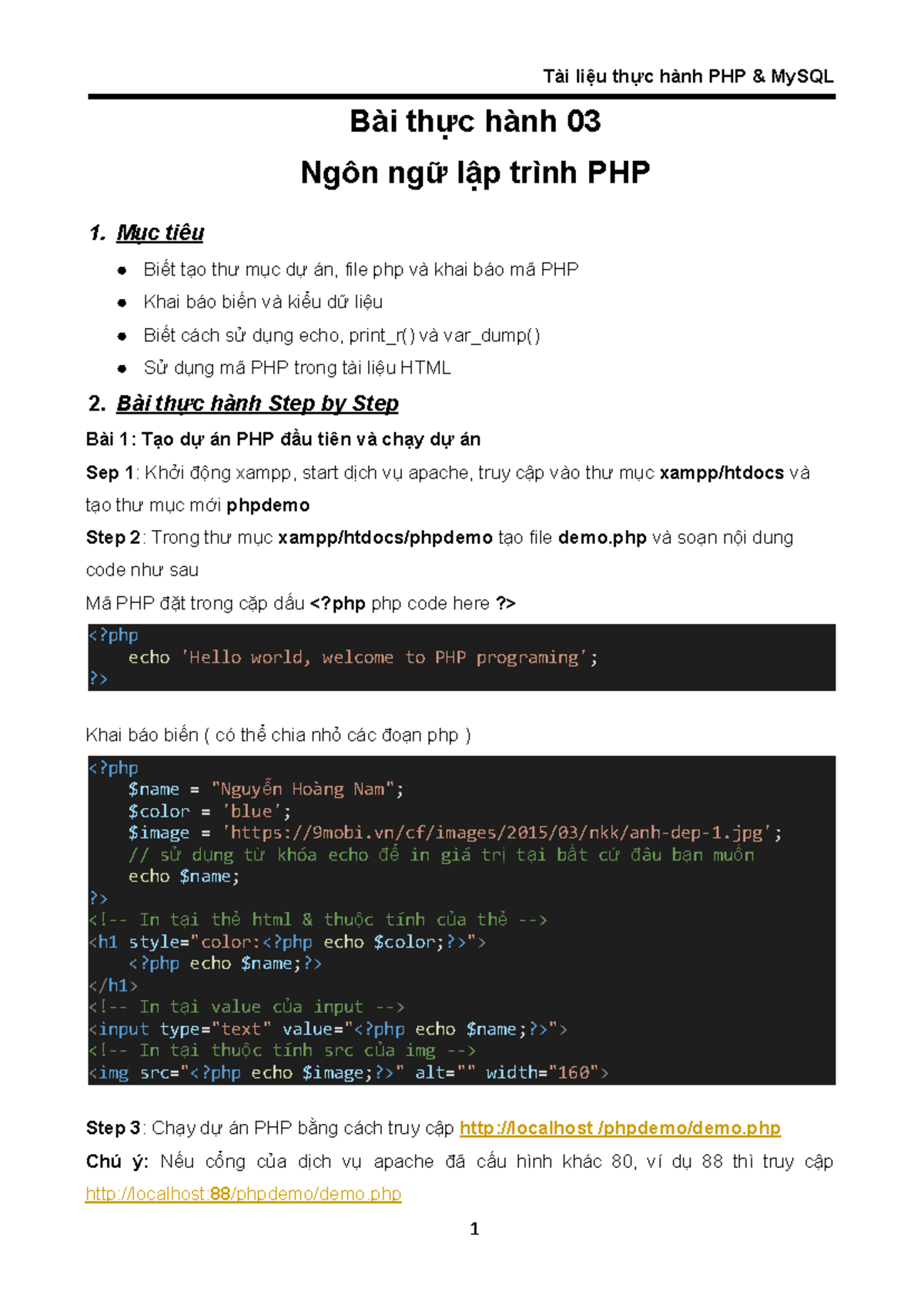 PHP-labguide-03-Ngon ngu PHP - Tài liệu thực hành PHP & MySQL Bài thực ...