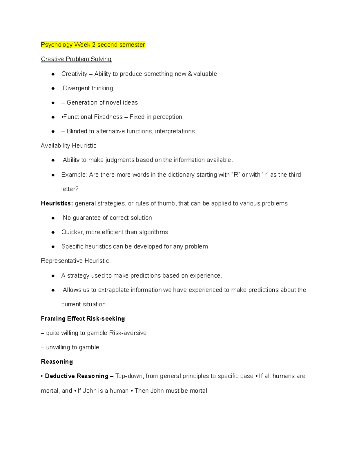 Psychology 1003B Week 2: Creative Problem Solving & Intelligence ...