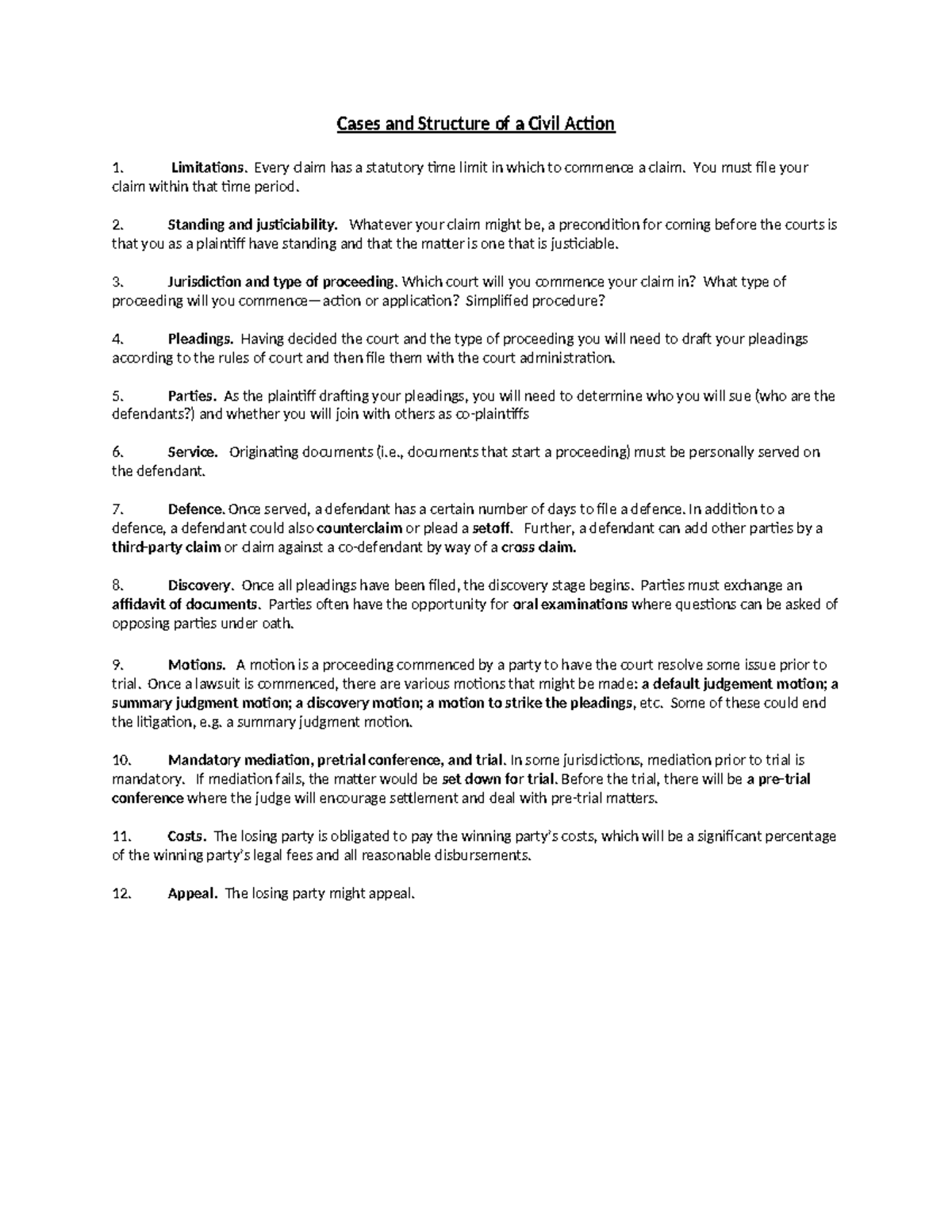 Cases and Structure of a Civil Action 2024: Key Legal Principles - Studocu