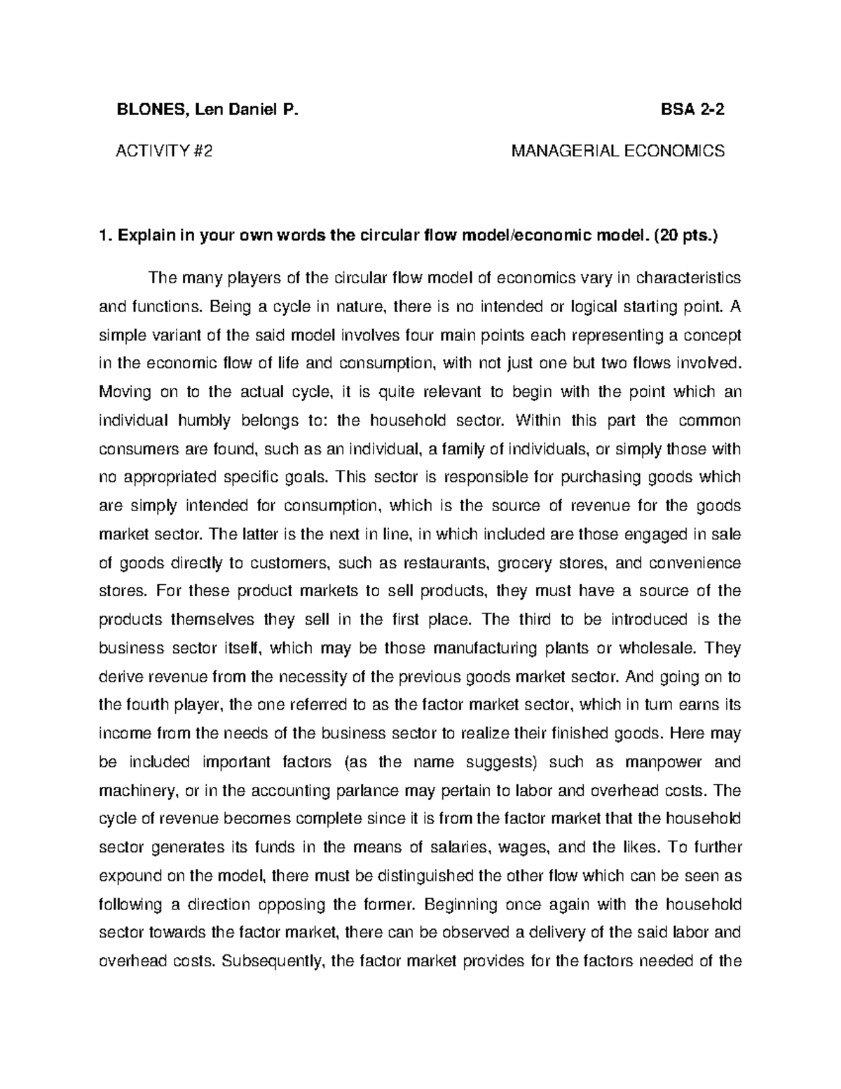 BSA Managerial Economics: Circular Flow Model & Economic Systems Essay ...