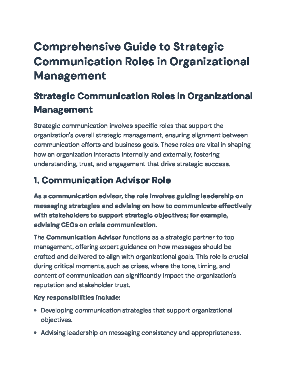 Comprehensive Guide to Strategic Communication Roles in Org. Management ...