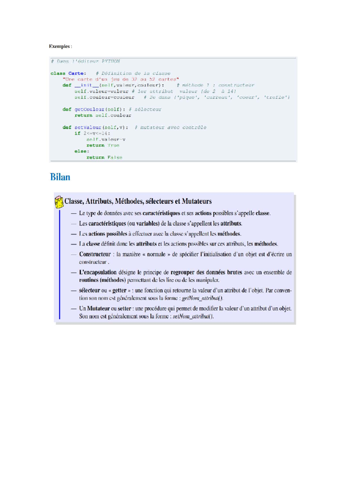Cours PYTHON : Classe Carte, Attributs et Méthodes - Studocu