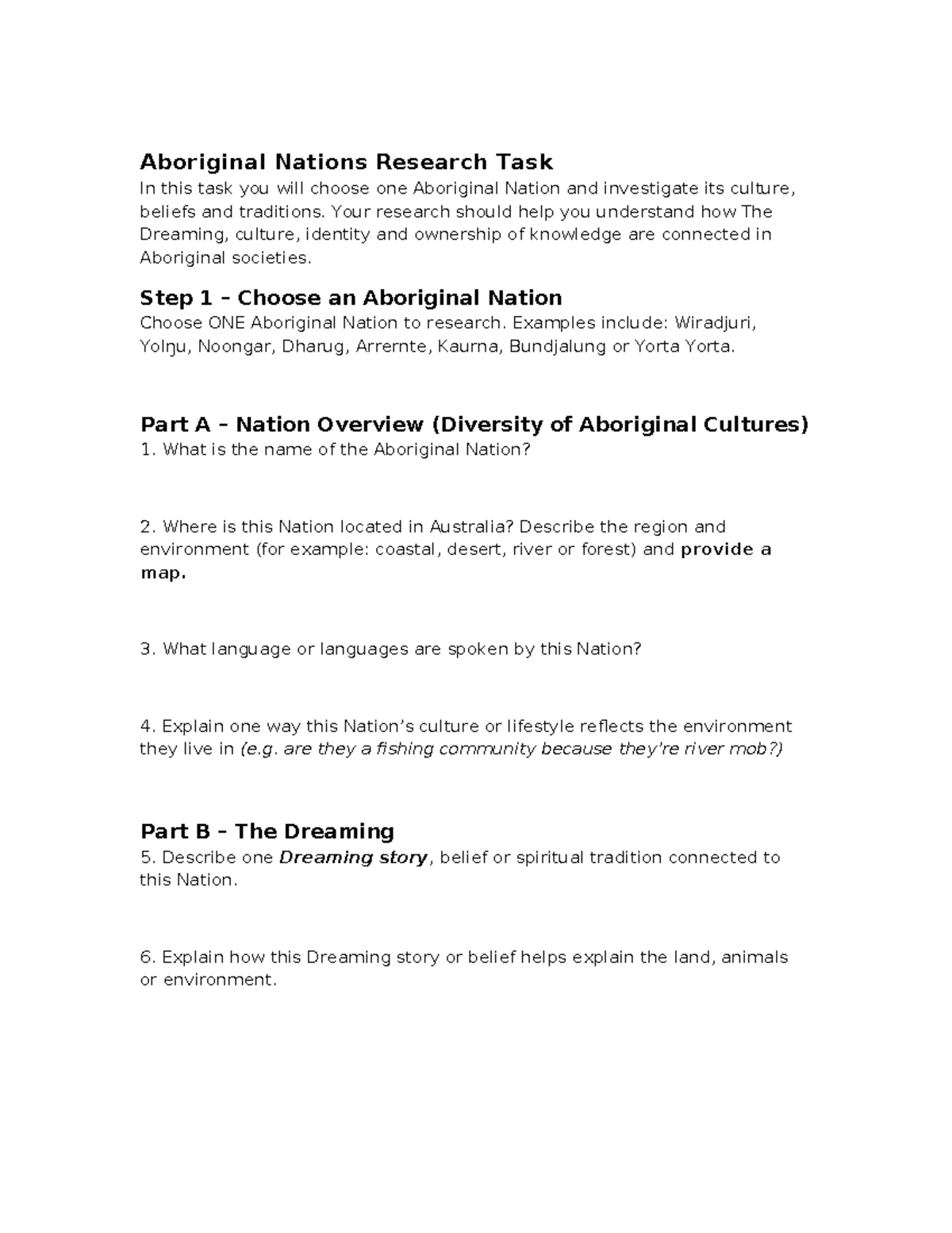 Aboriginal Nations Research Task: Exploring Culture & The Dreaming ...