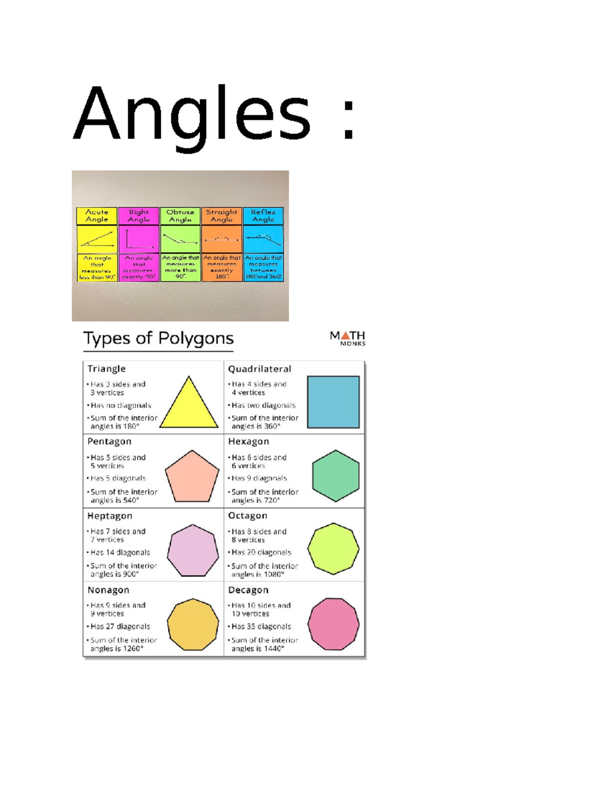 Angles and types of polygons - MATH MONKS - Studocu