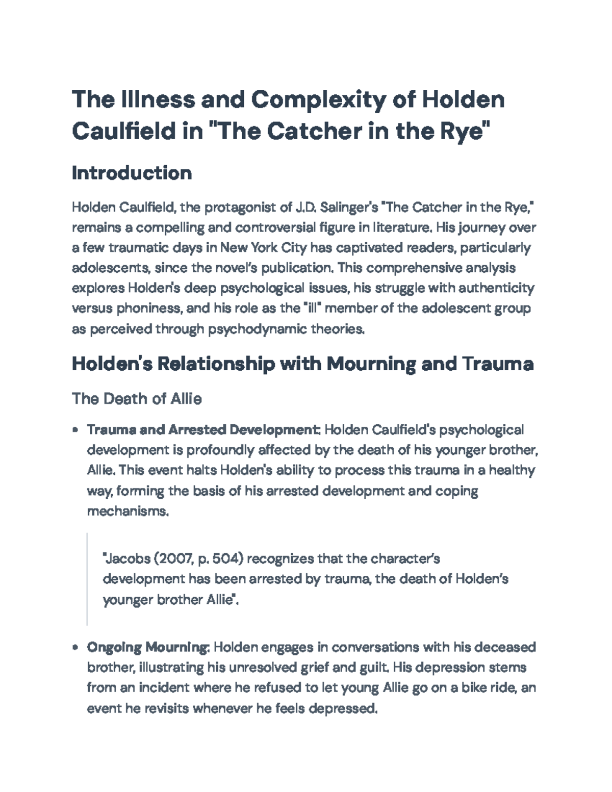 Psychological Analysis of Holden Caulfield in "The Catcher in the Rye ...