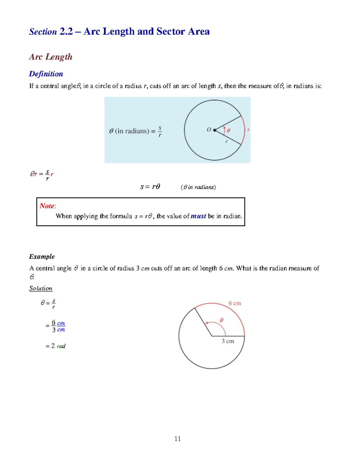 Arc Length Sector Area Word Prob - Section 2 – Arc Length and Sector ...