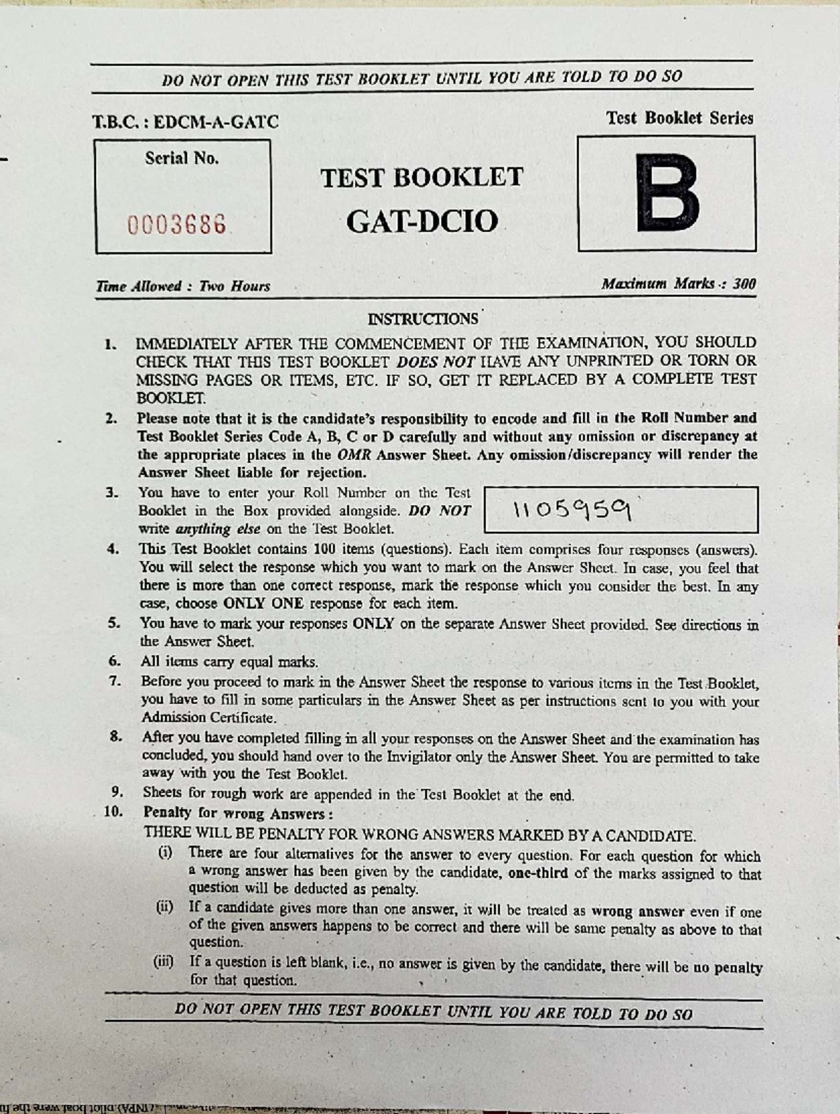 DCIO Exam Paper 2025 - Test Booklet Instructions and Questions - Studocu