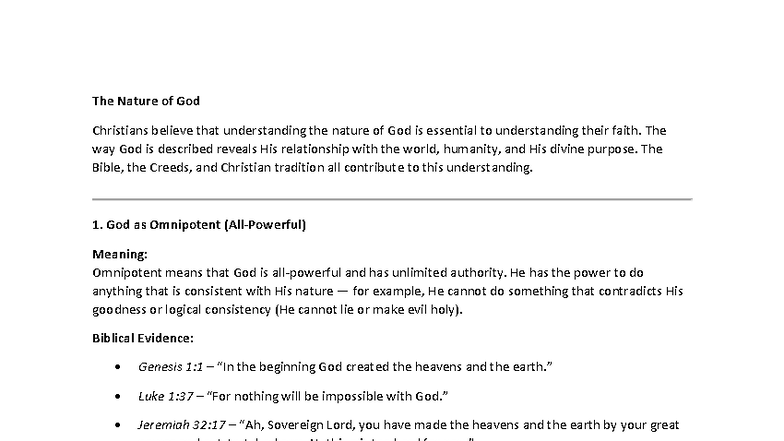 The Nature of God: Understanding His Attributes - 4RS1 Exam Notes - Studocu