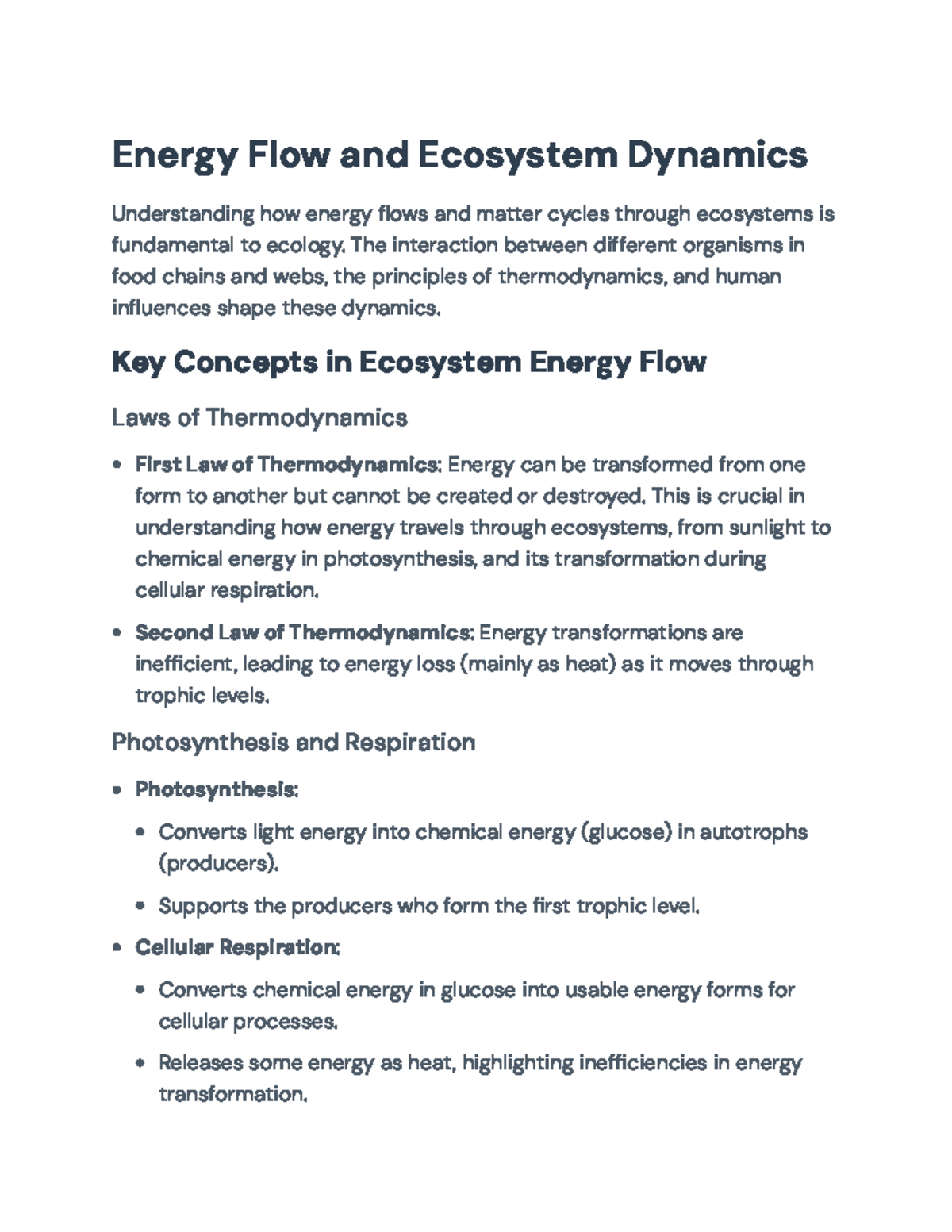 Energy Flow and Ecosystem Dynamics: Understanding Ecological Principles ...