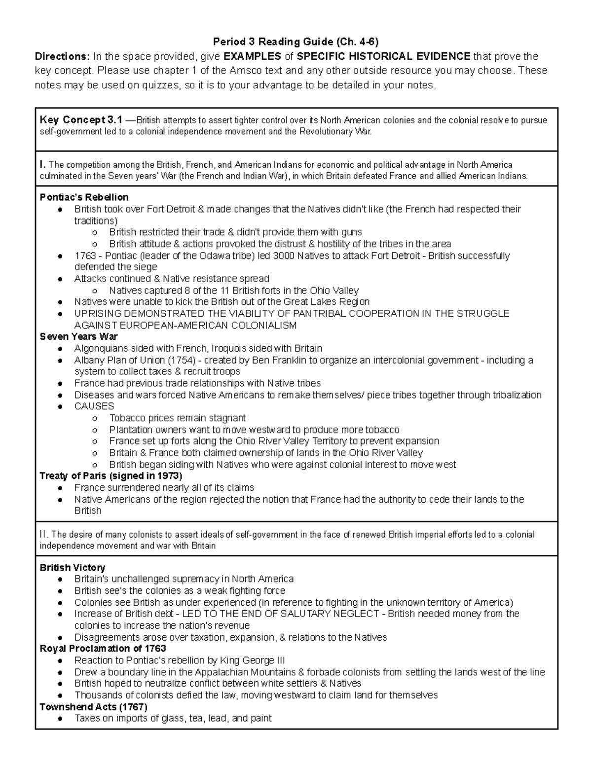 APUSH Period 3 Notes: Key Concepts of Colonial Independence Movement ...