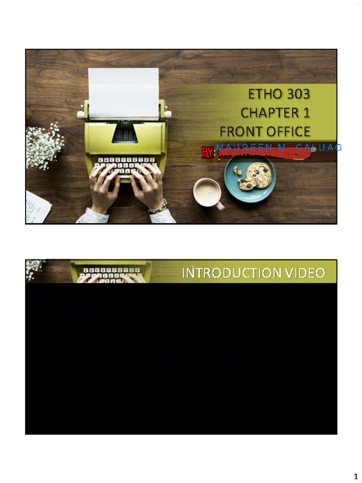 Chapter 1- Front Office - ETHO 303 CHAPTER 1 FRONT OFFICE BY: MUMTAZUL ...