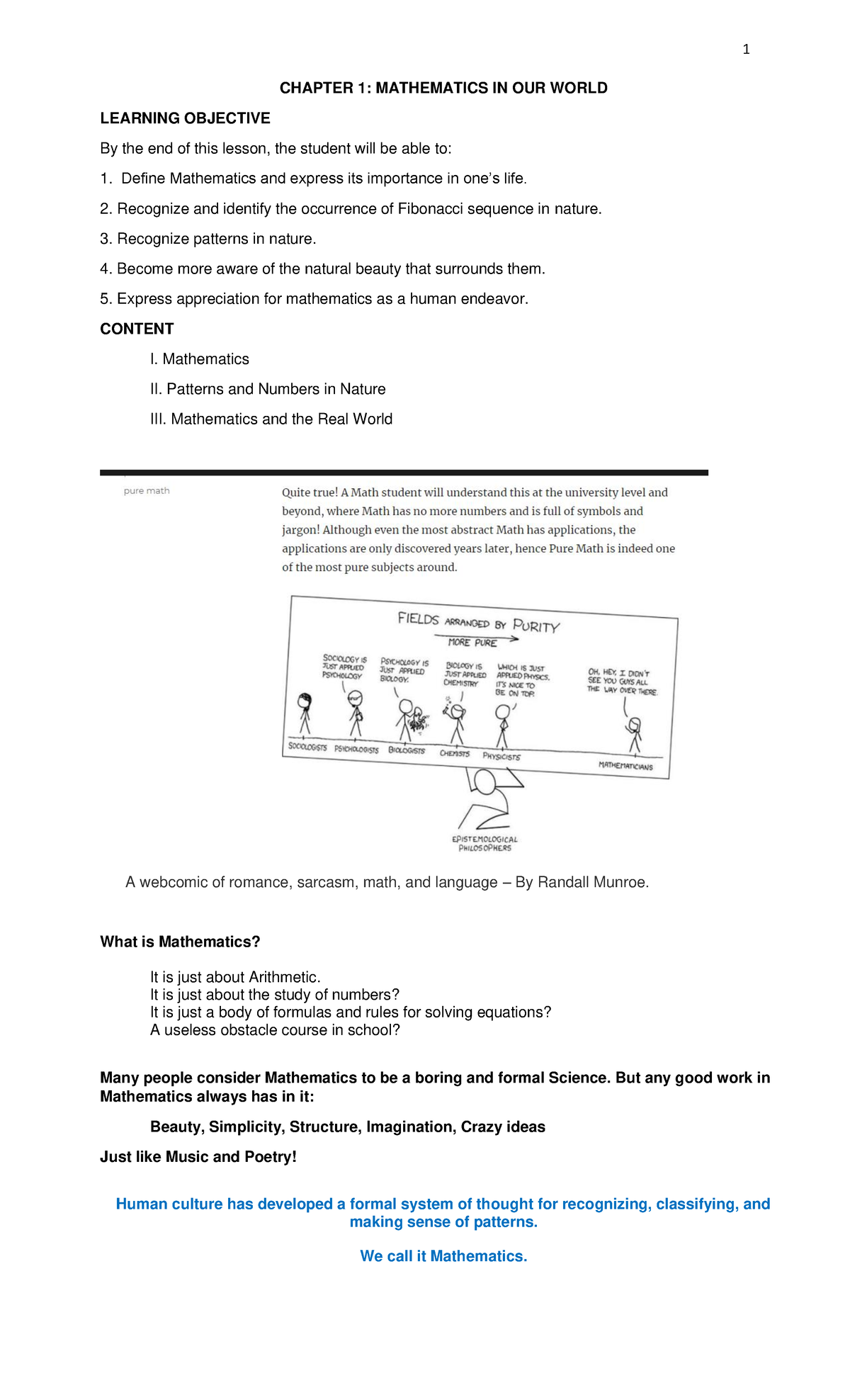 Chapter 1 Mathematics in our World - CHAPTER 1: MATHEMATICS IN OUR ...