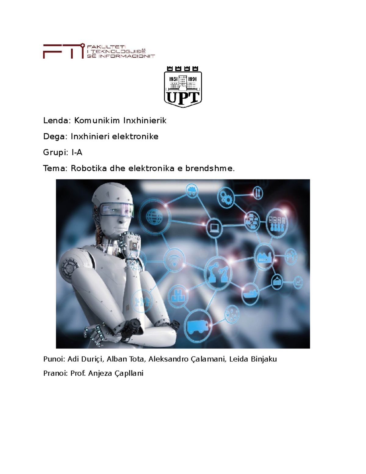 Robotika dhe Elektronika: Projekti i Grupit në Inxhinieri Elektronike ...