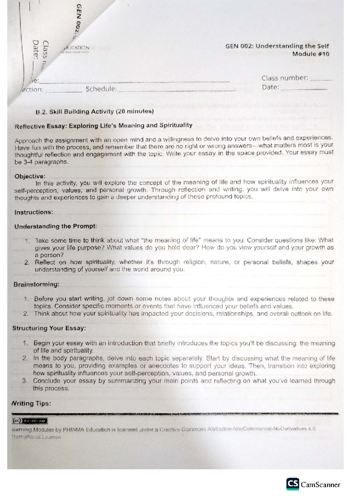 GEN 002: Reflective Essay on Meaning and Spirituality - Studocu