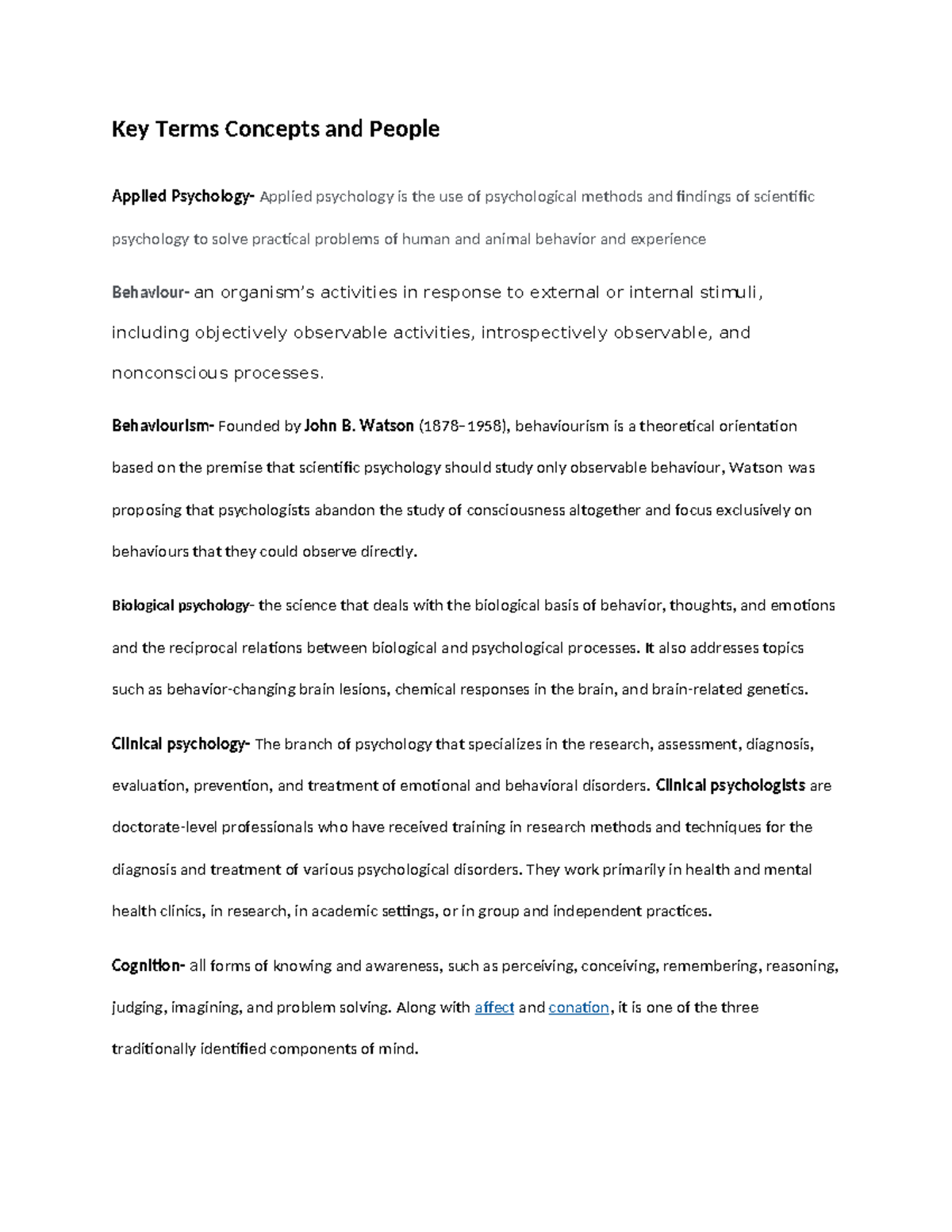 PSYC 101 - Unit 1 Terminology and Key Concepts in Psychology - Studocu