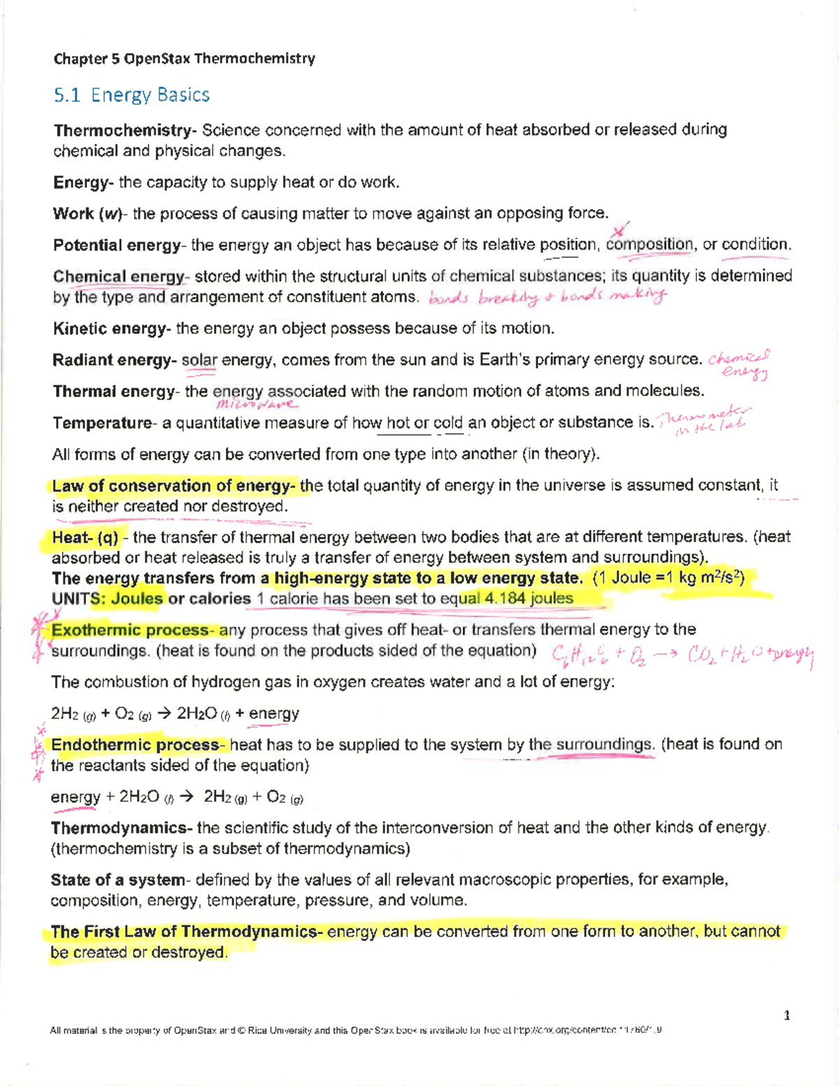 Chapter 5 Open Stax Filled out - Chapter 5 OpenStax Thermochemistry 5 Energy Basics Science ...
