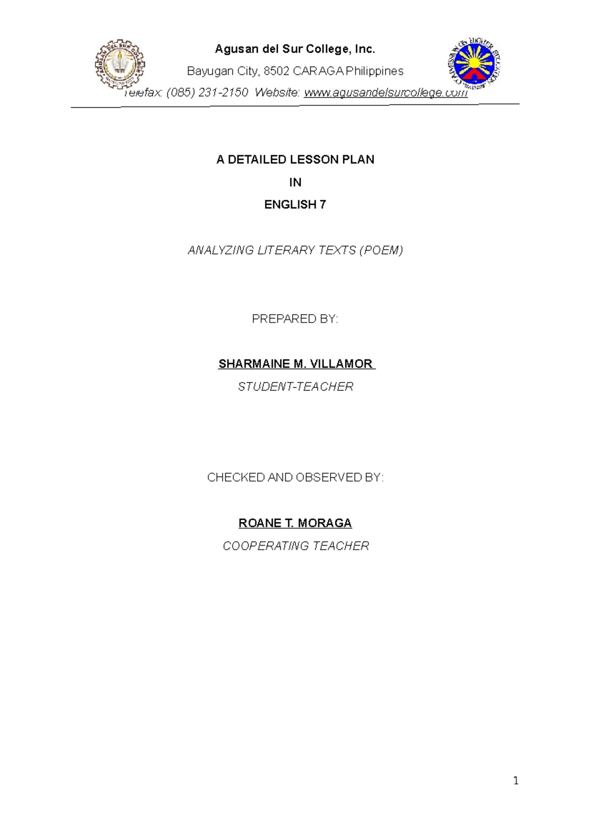 Detailed Lesson Plan in English 7: Analyzing Literary Texts (Poem ...