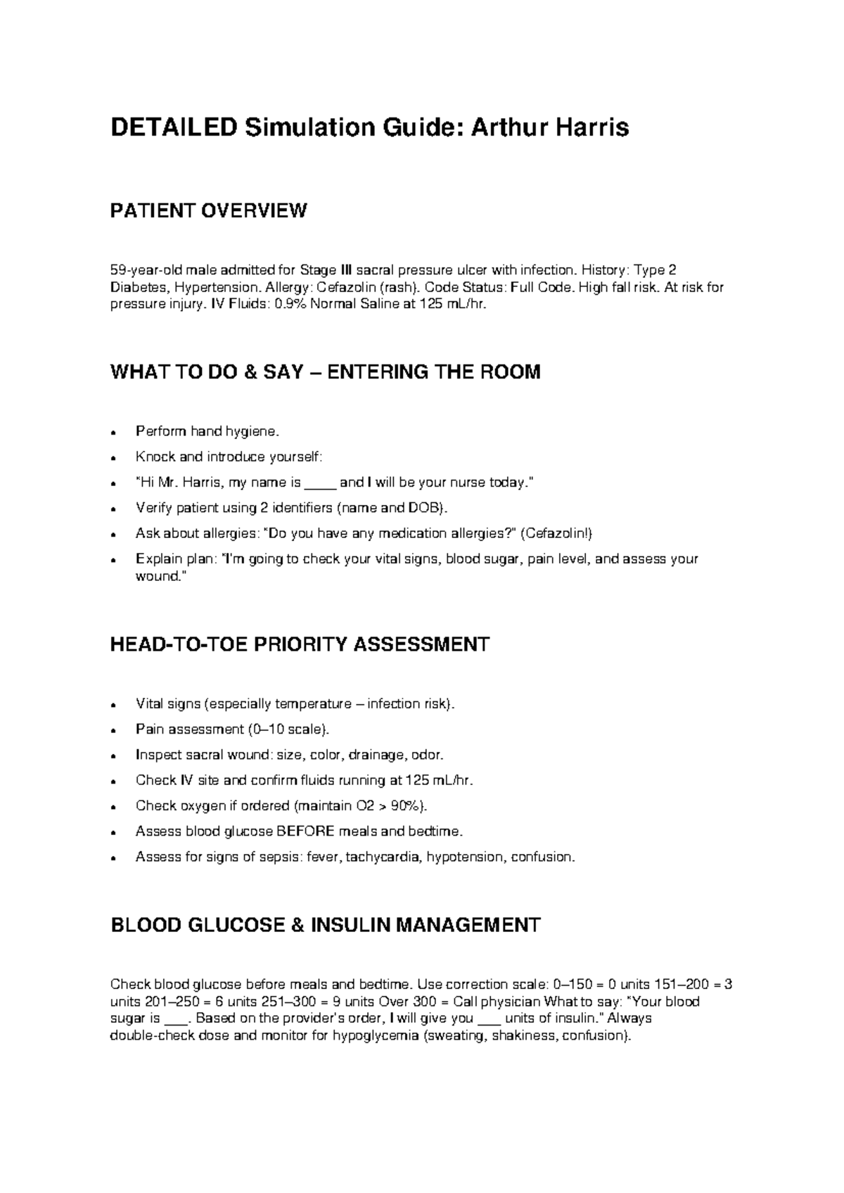 Arthur Harris Simulation Guide: Patient Overview & Care Plan - Studocu