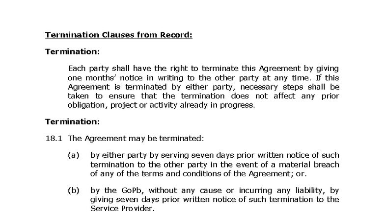 Termination Clauses Guide: Key Provisions and Effects - Studocu